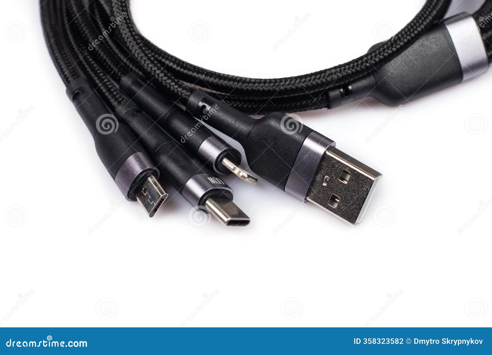 Different USB Charging Plugs Isolated On White Background. USB Type C ...