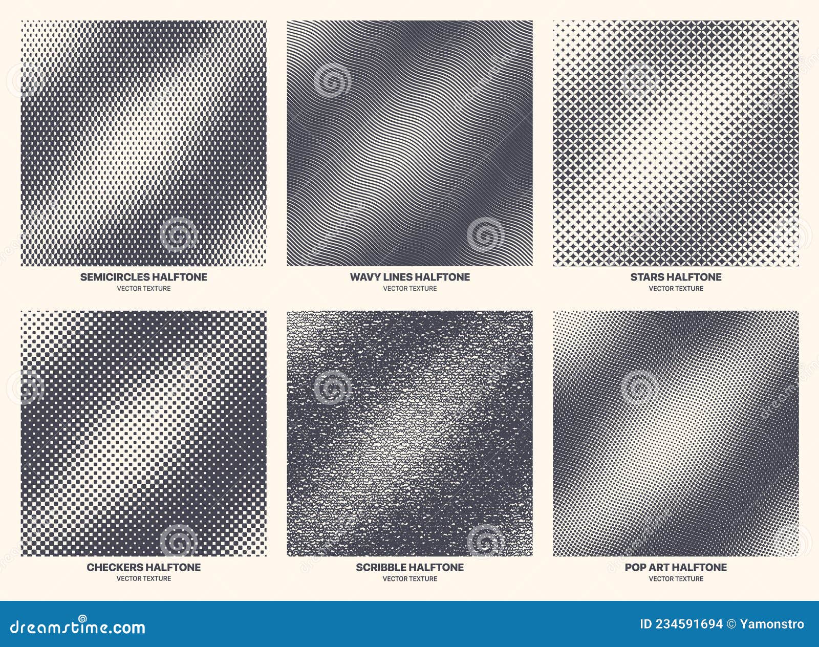 Different Variations Halftone Textures Set Vector Warped Geometric ...