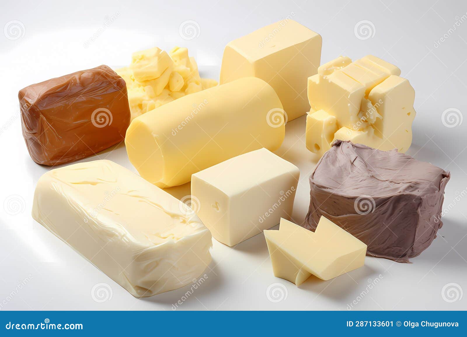 Different Varieties of Butter, Variety on a White Background Stock ...