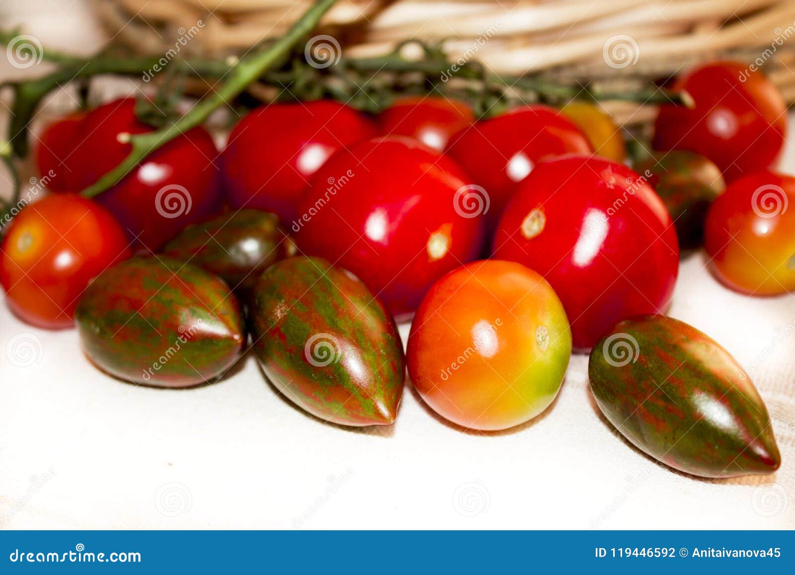 Different Varieties of Cherry Tomatoes in a Basket. Healthy, Fresh ...