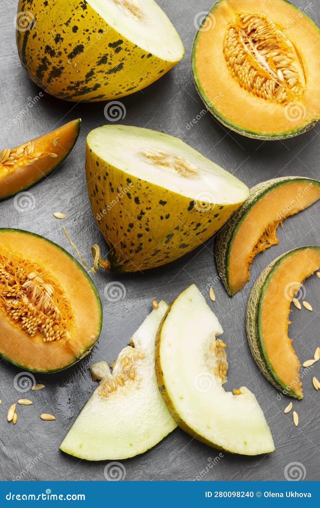 Different Varieties of Melon. Slices of Orange Melon Stock Photo ...