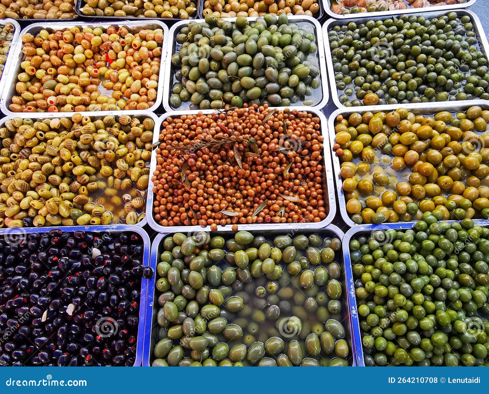 Different Varieties of Olives in Casseroles Stock Photo - Image of ...