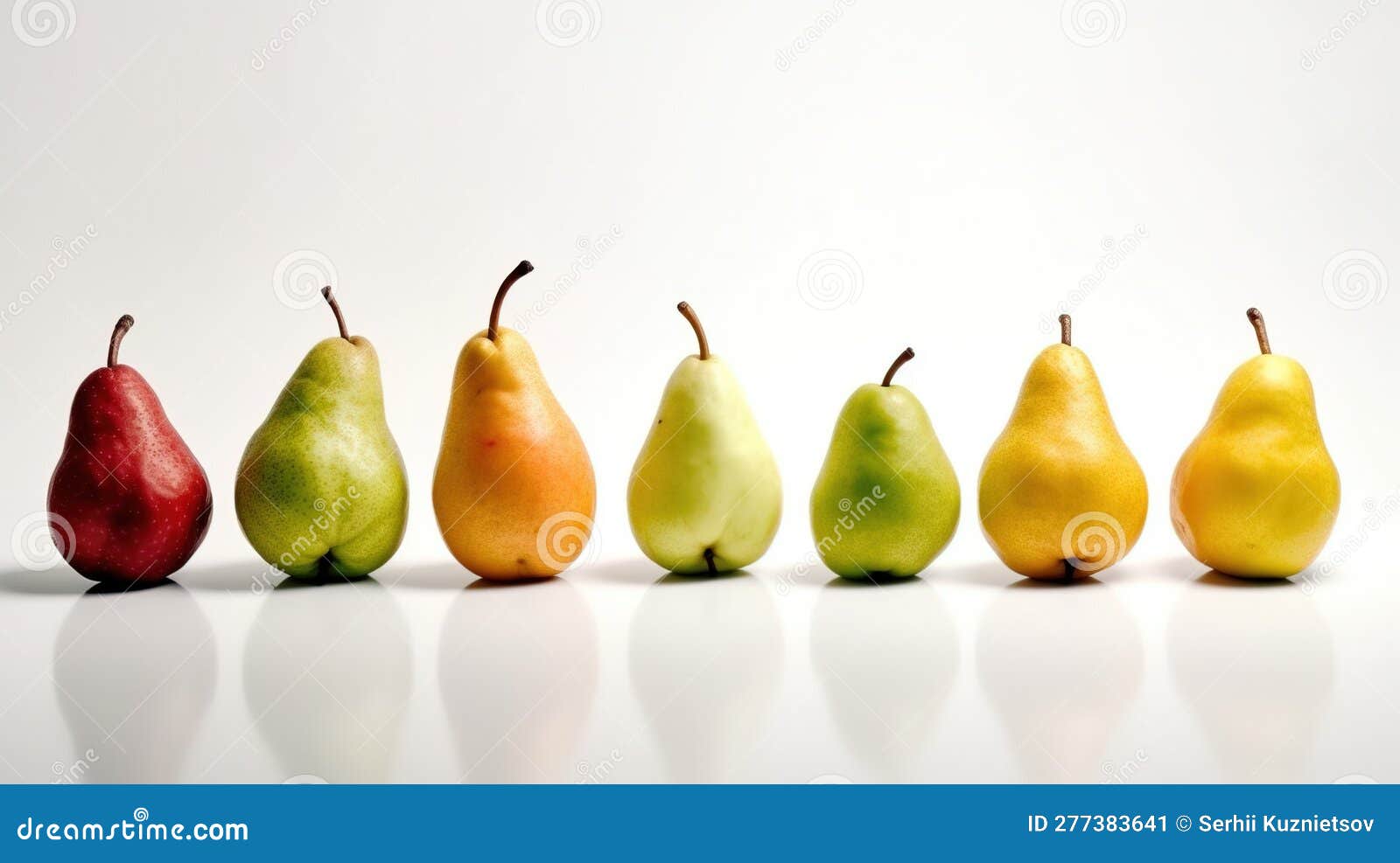 Different Varieties of Pears in a Row, Fresh Fruits, White Background ...
