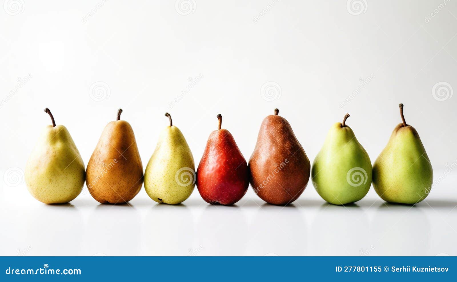 Different Varieties of Pears in a Row, Fresh Fruits, White Background ...