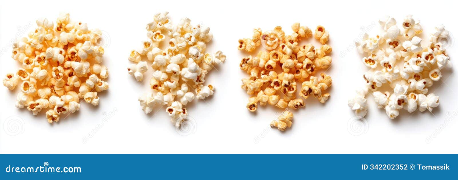 Different Varieties of Popped Popcorn Isolated on White Background ...