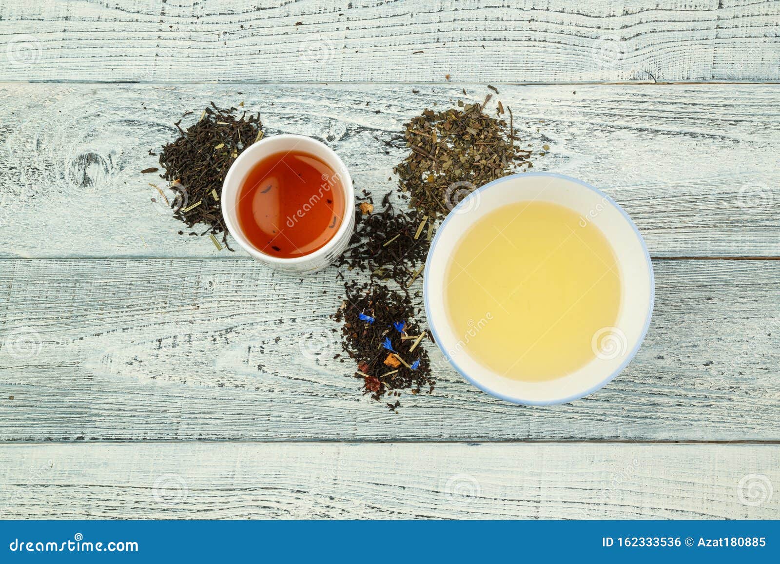 Different Varieties of Tea on the Table and in Tea Glasses on a White ...