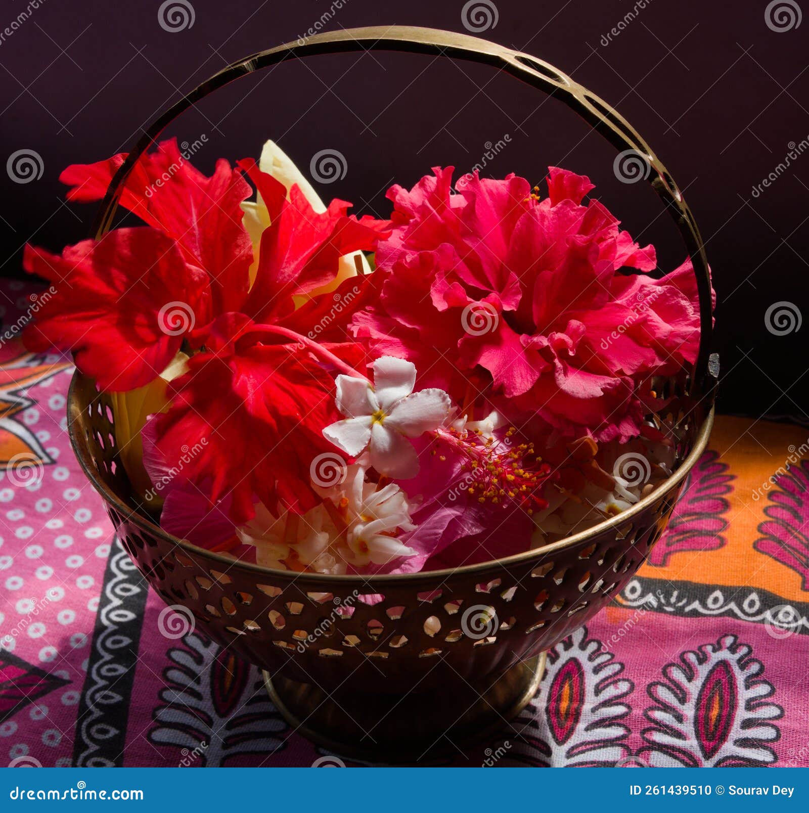 Different Variety Flower Collection in Metal Basket Stock Photo - Image ...