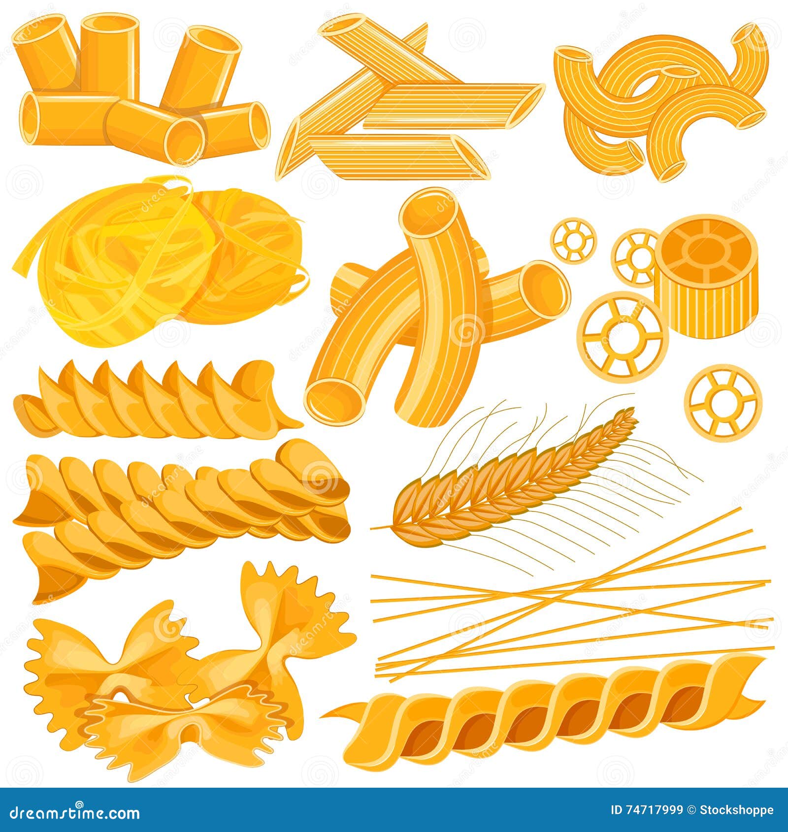 Different Variety of Pasta Food Collection Stock Vector - Illustration ...