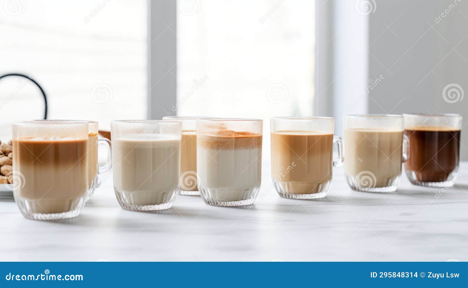 Different Various Types of Coffee in the Glass Arranged in Row on the ...