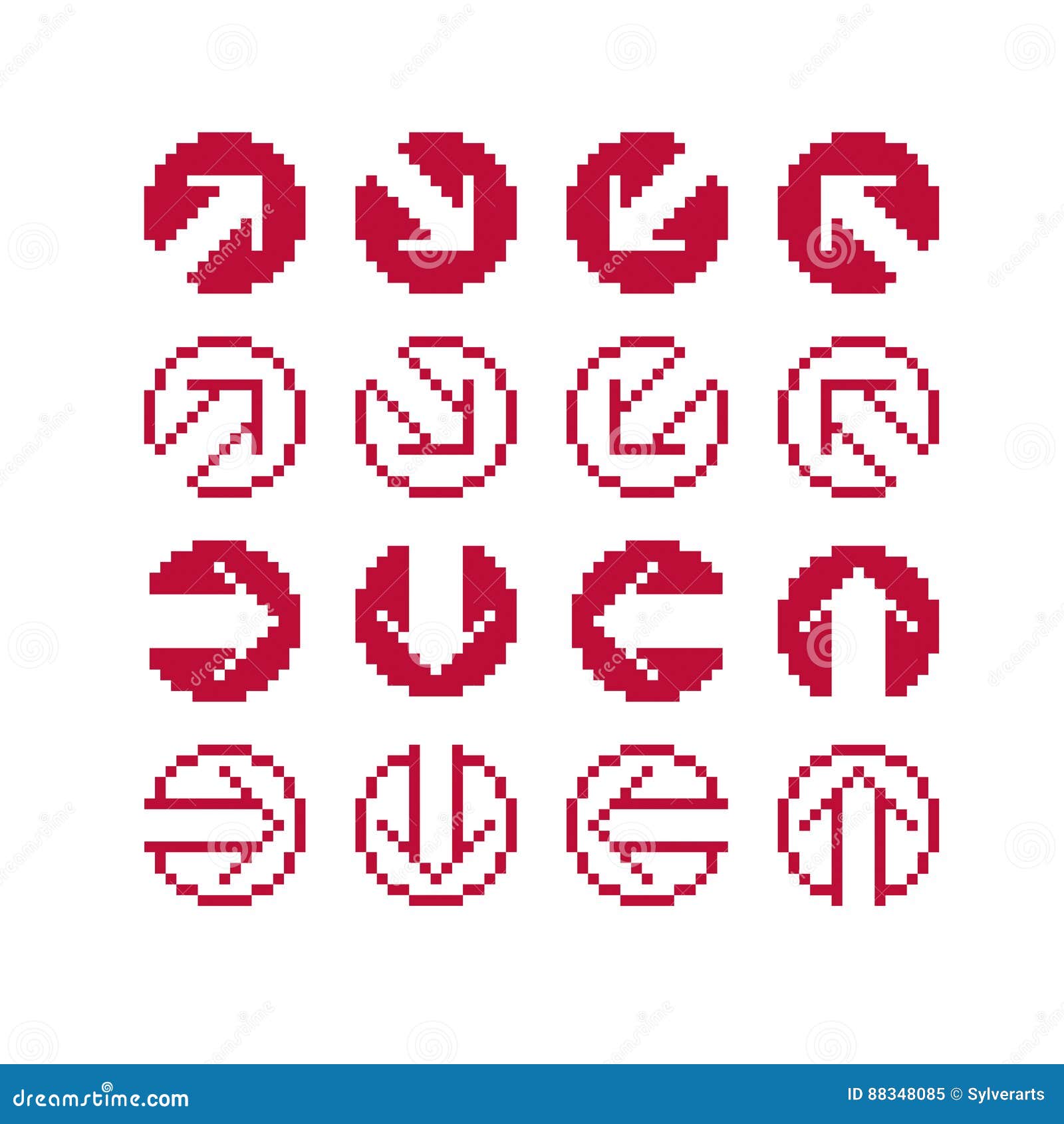Different Vector Arrows, Pixel Icons Isolated, Collection of 8bit ...