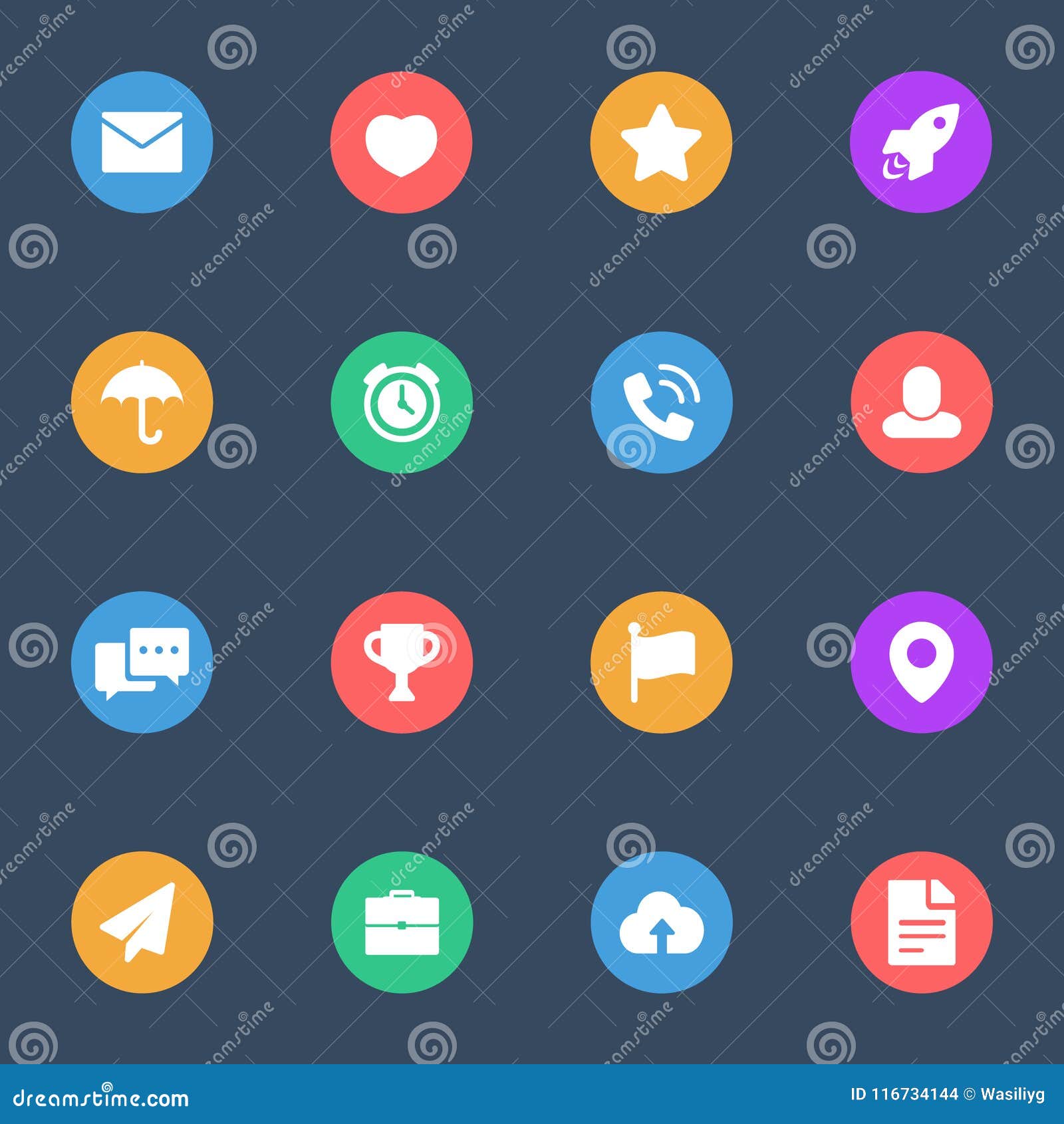 Different Vector Flat Icons on the Color Substrate Set of 16 Stock ...