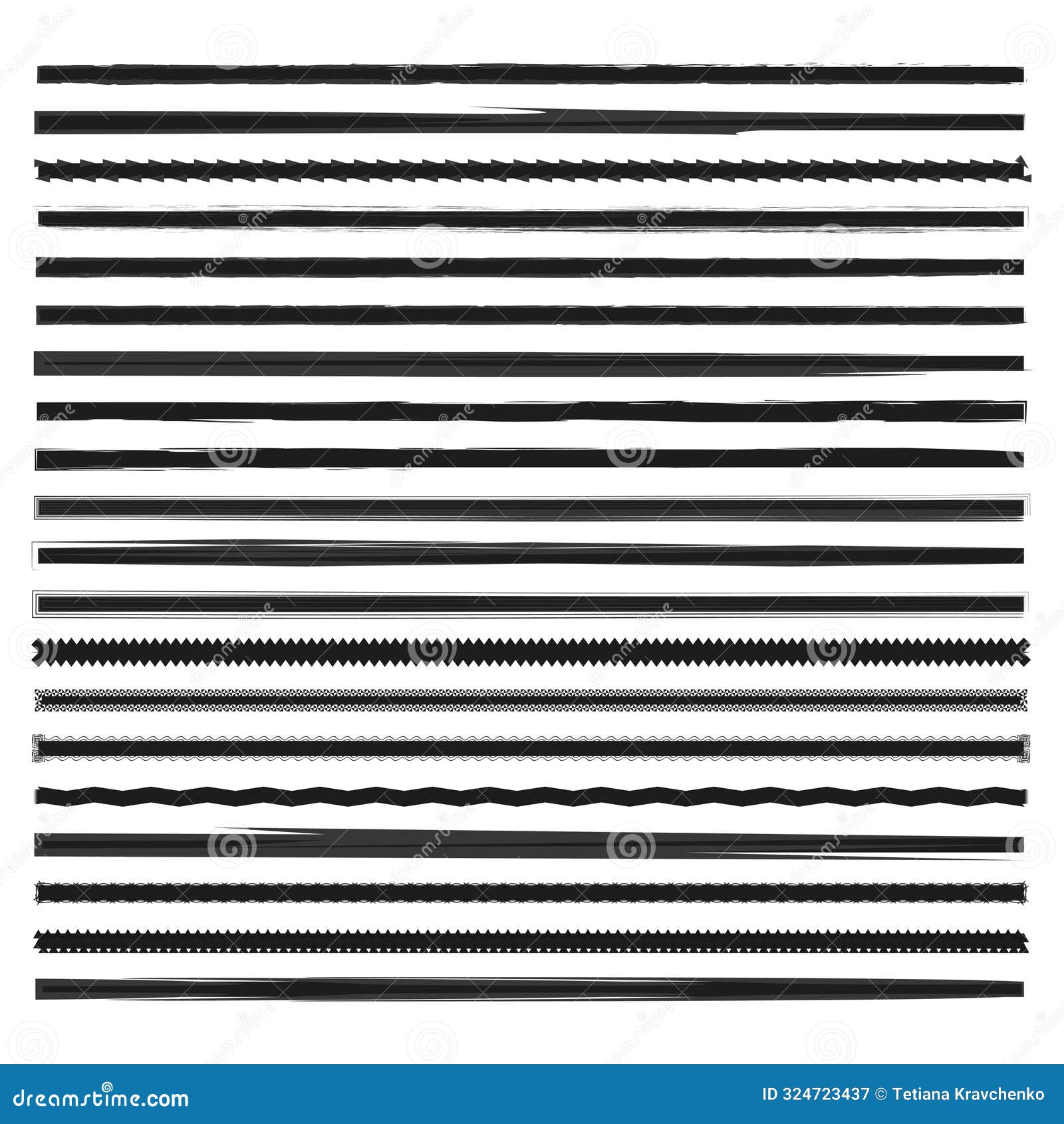 Different Vector Lines. Various Black Patterns. Horizontal Decorative ...