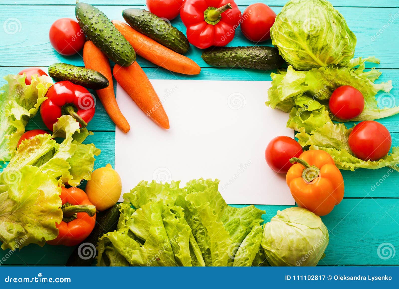 Different Vegetables on Kitchen Table with Recipe List and Copy Space ...