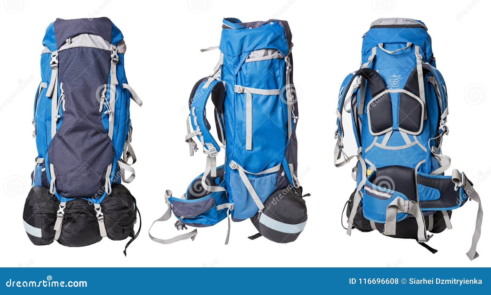 Different Views of Blue Backpack for Hiking Isolated on White ...