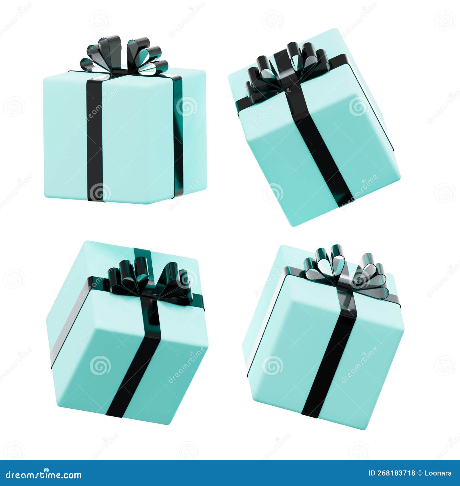 Different Views of Tel Blue Gift Box with Black Ribbon Isolated on ...