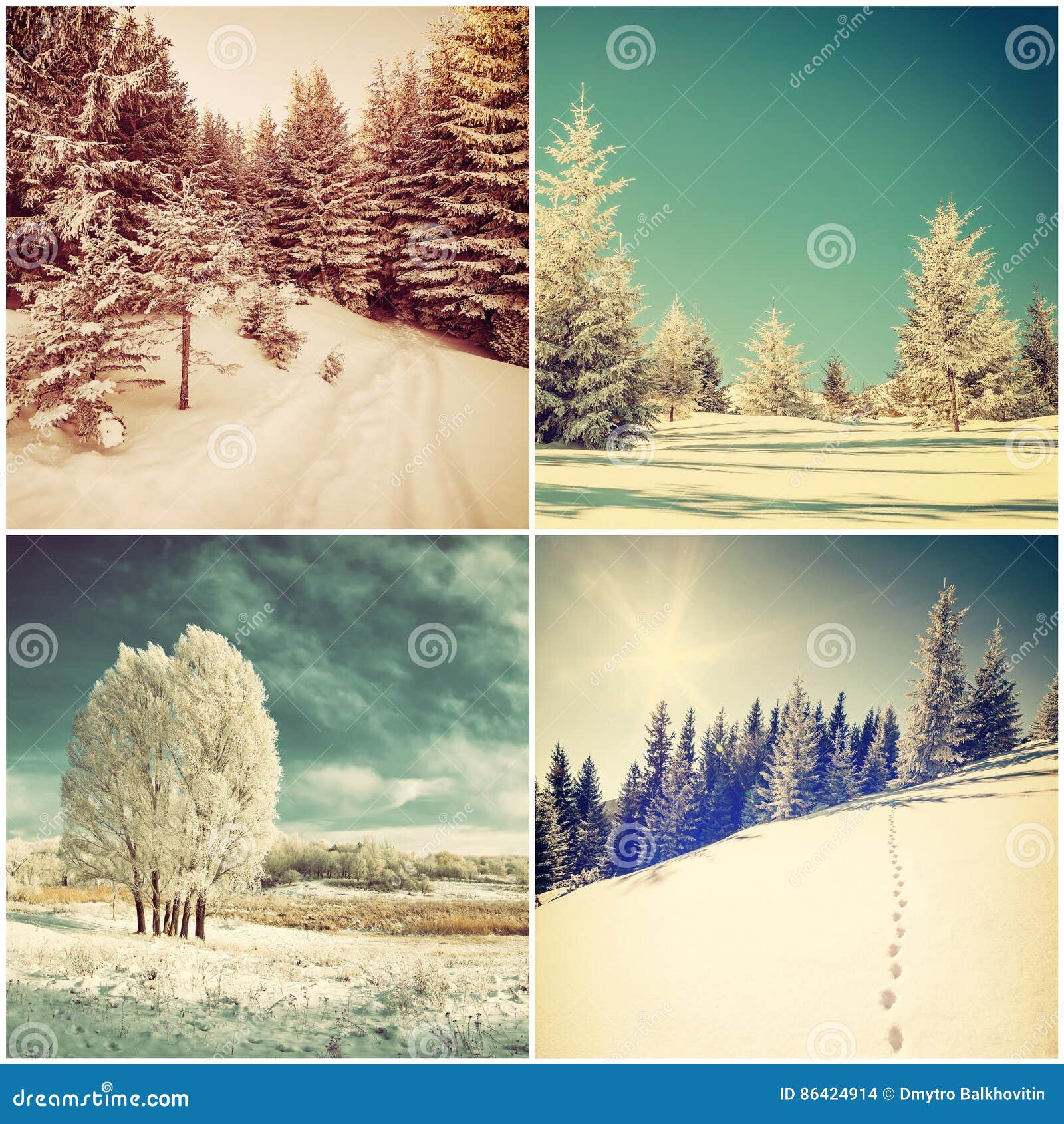 Different Vintage Winter Landscape Stock Photo - Image of frost, hill ...