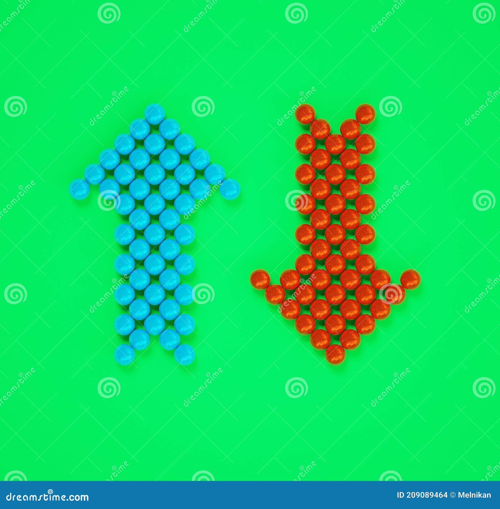 Up Down Red and Blue Arrows Made of Balls 3D Illustration. Different ...