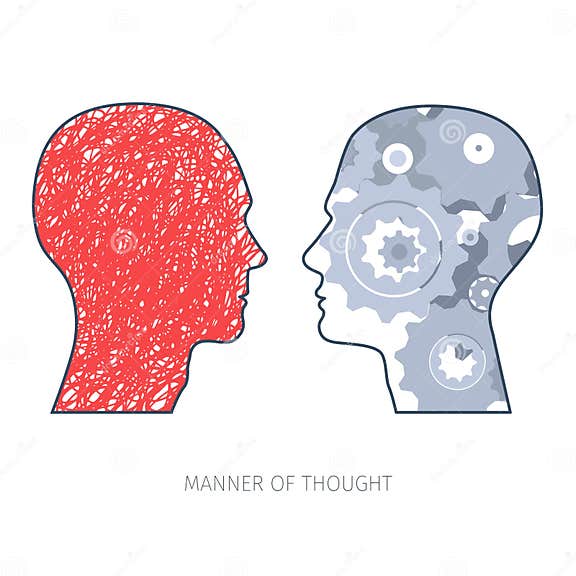 Different ways of thinking stock vector. Illustration of portrait ...