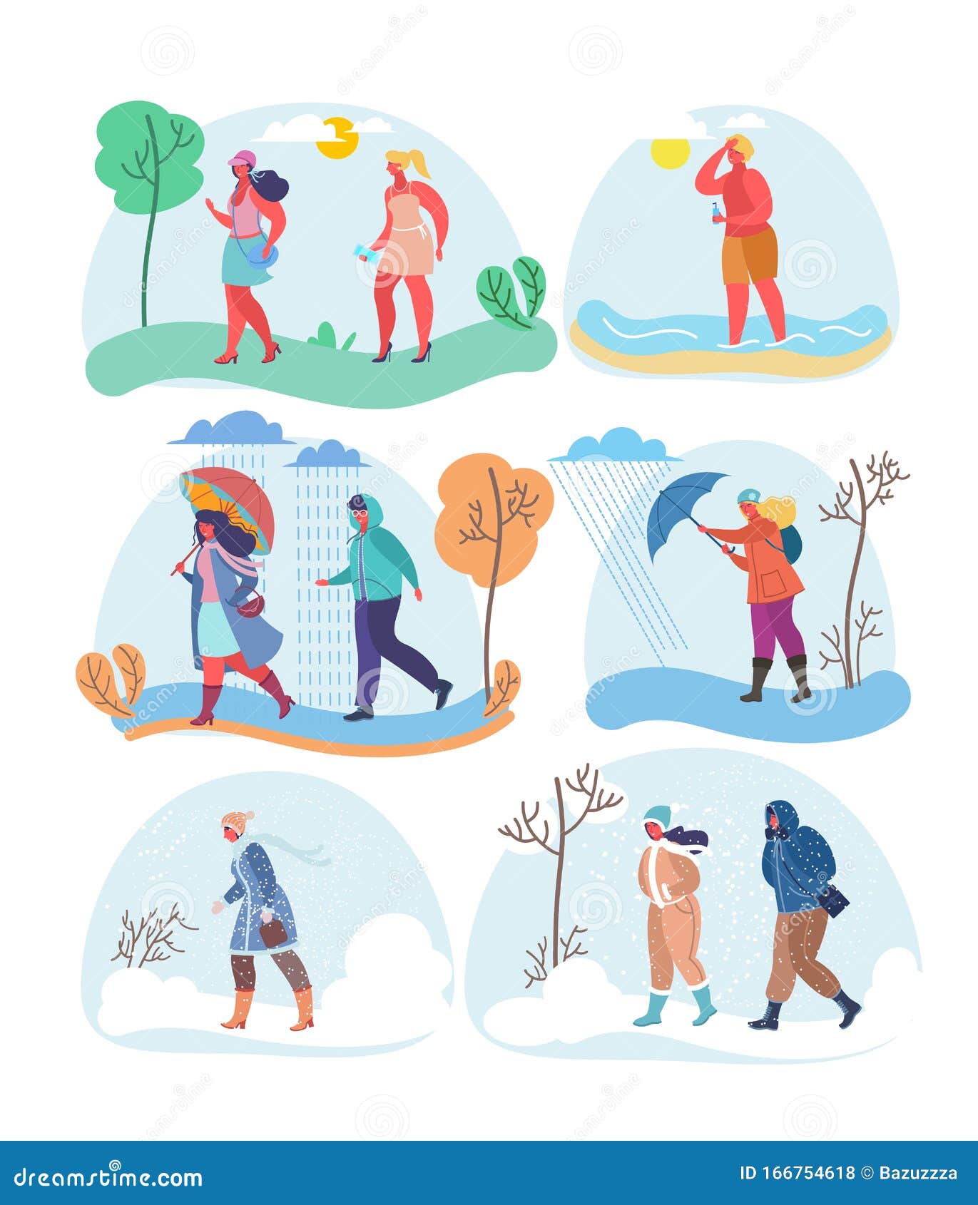 Different Weather Women Vector Flat Isolated Illustration Stock Vector