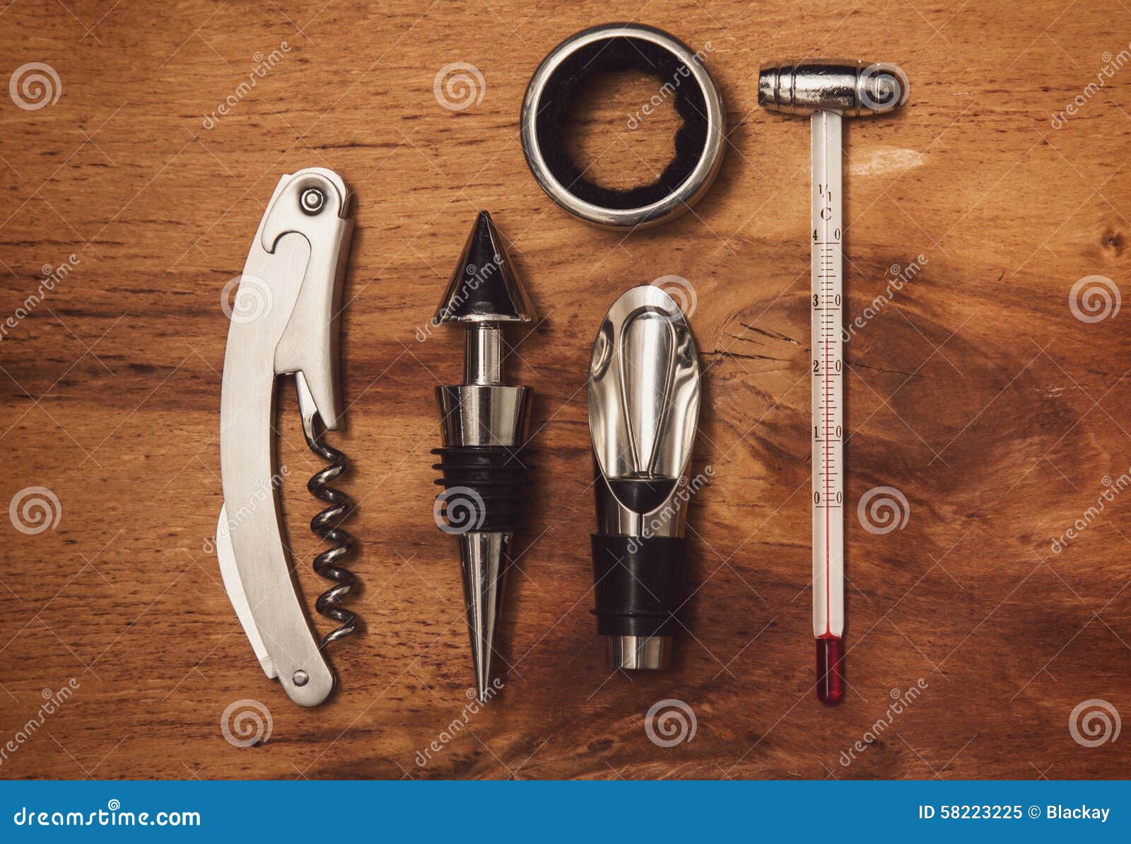 Different Wine Tools on the Table Stock Image - Image of silver ...