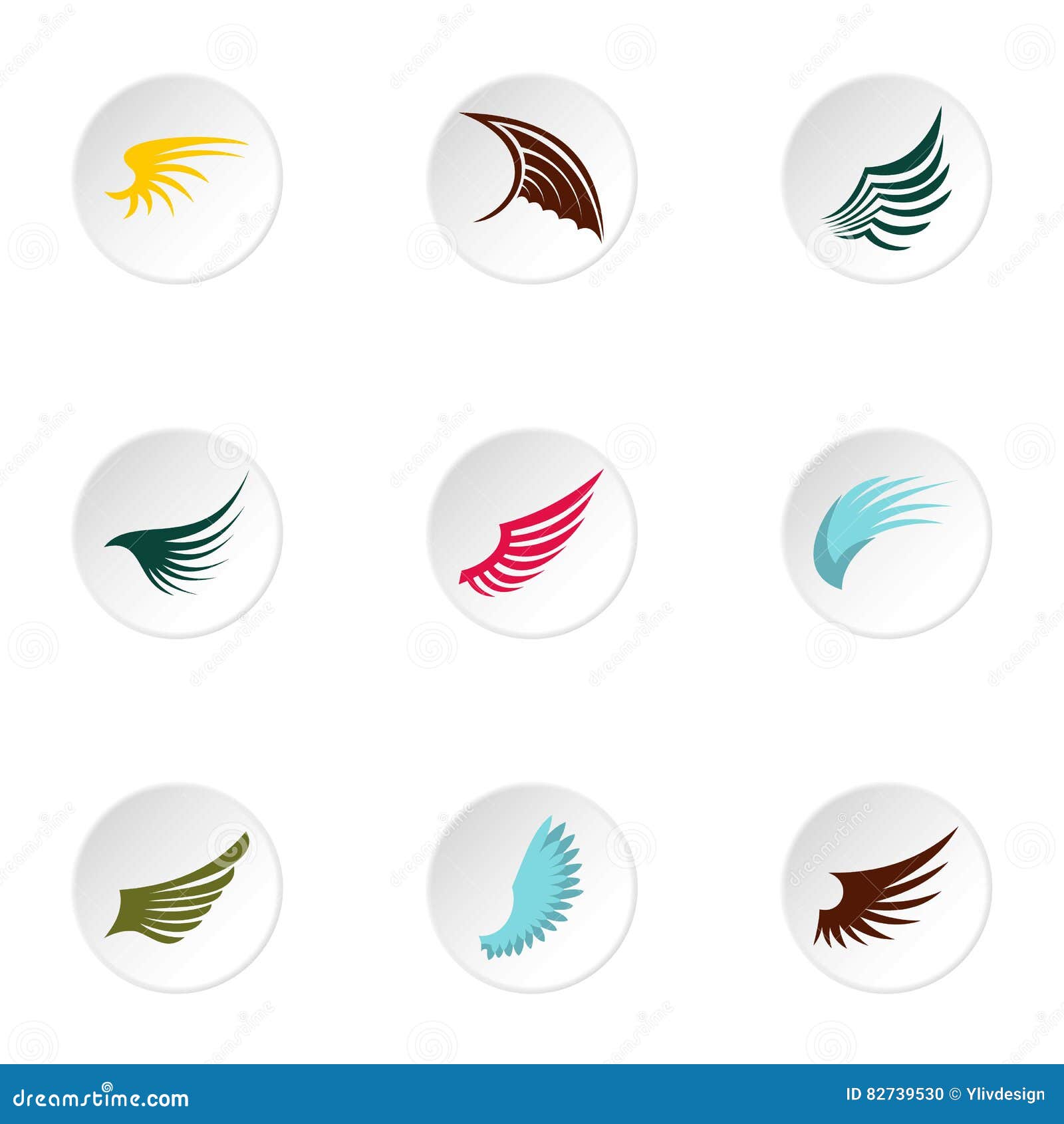 Different Wings Icons Set, Flat Style Stock Vector - Illustration of ...