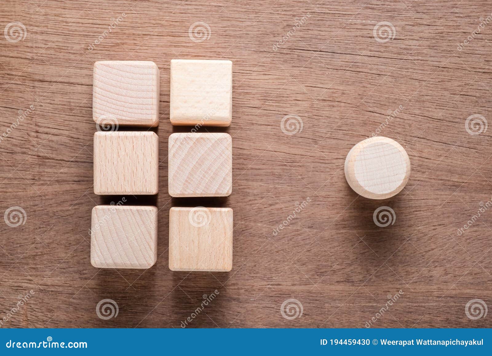 Six Wood Block Cubic Stack With Hand On Table Blue Tone Background ...