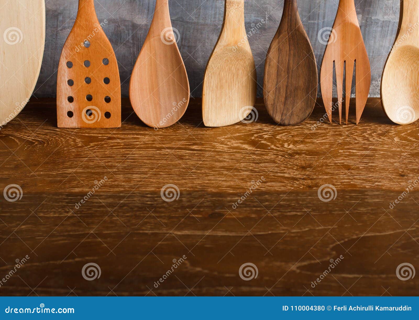 Different Wooden Kitchen Tools on the Table Stock Photo - Image of ...