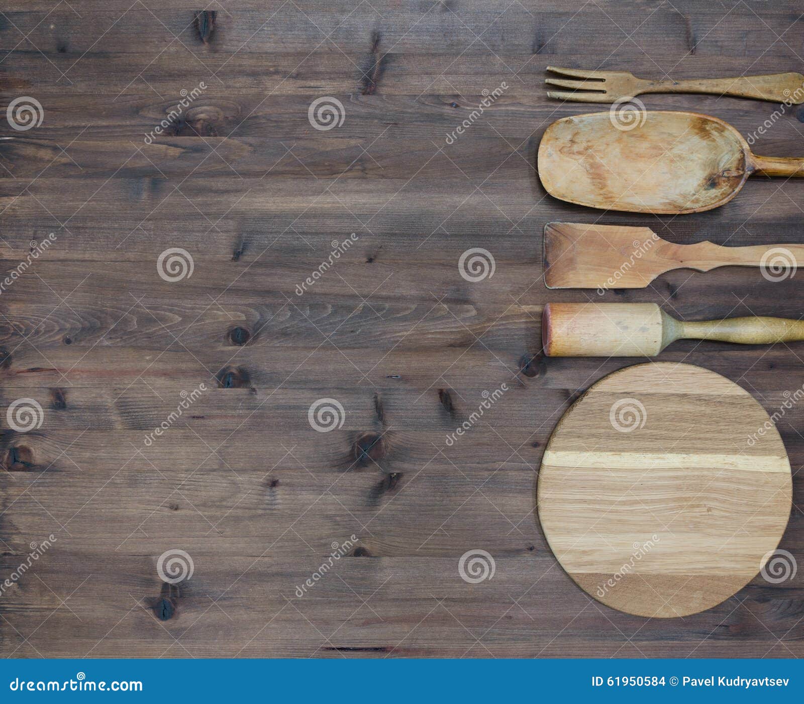 Different Wooden Kitchen Tools on the Table Stock Photo - Image of ...