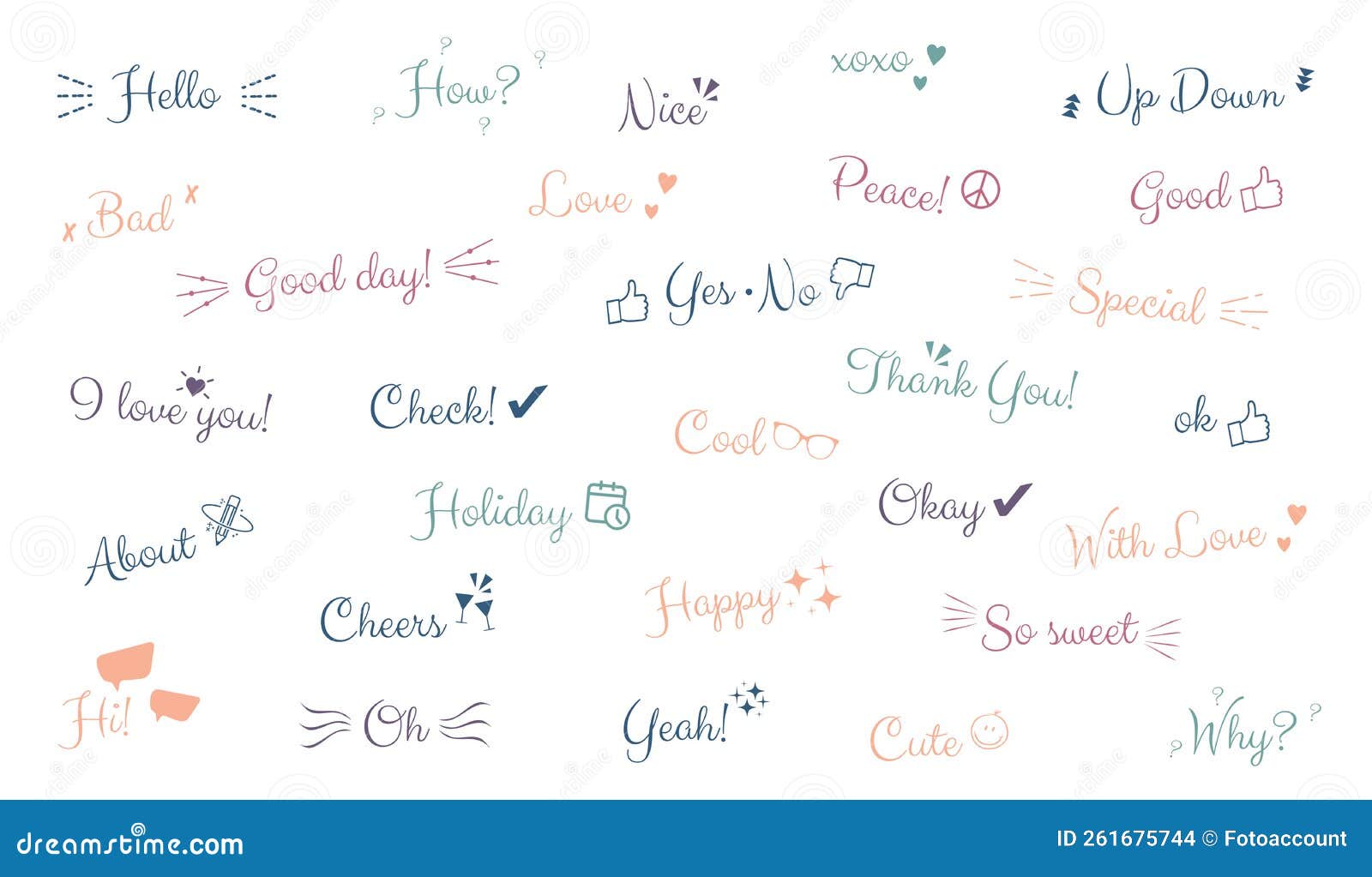 Different Words and Signs Icons Set - Simple Flat Vector Illustrations ...