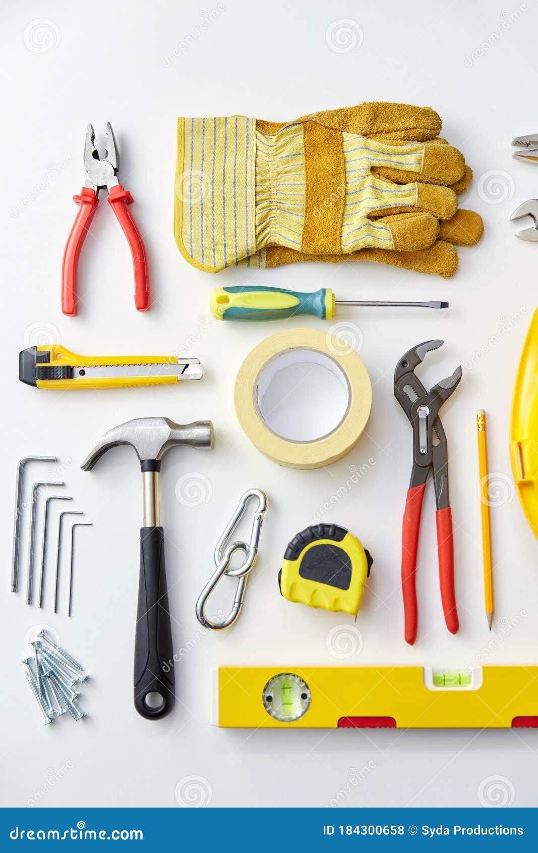 Different Work Tools on White Background Stock Photo - Image of pencil ...