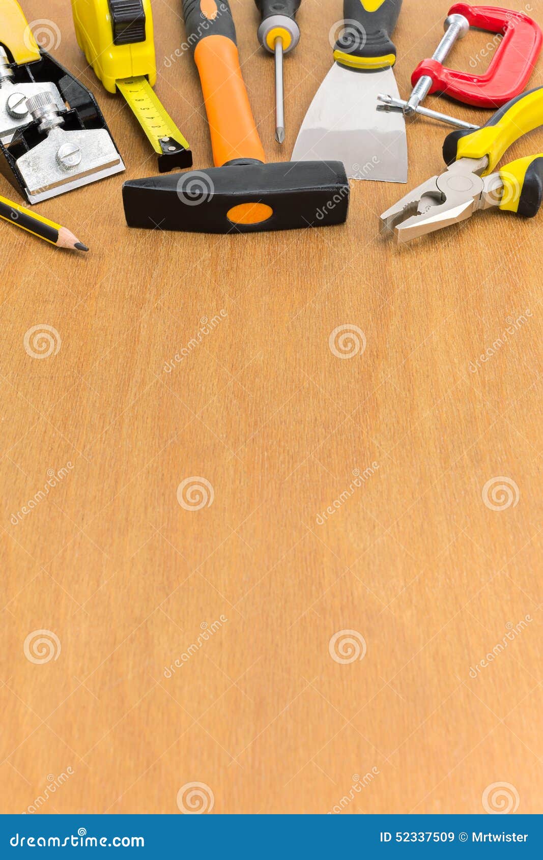 Different Work Tools on Wooden Background Stock Image - Image of pencil ...