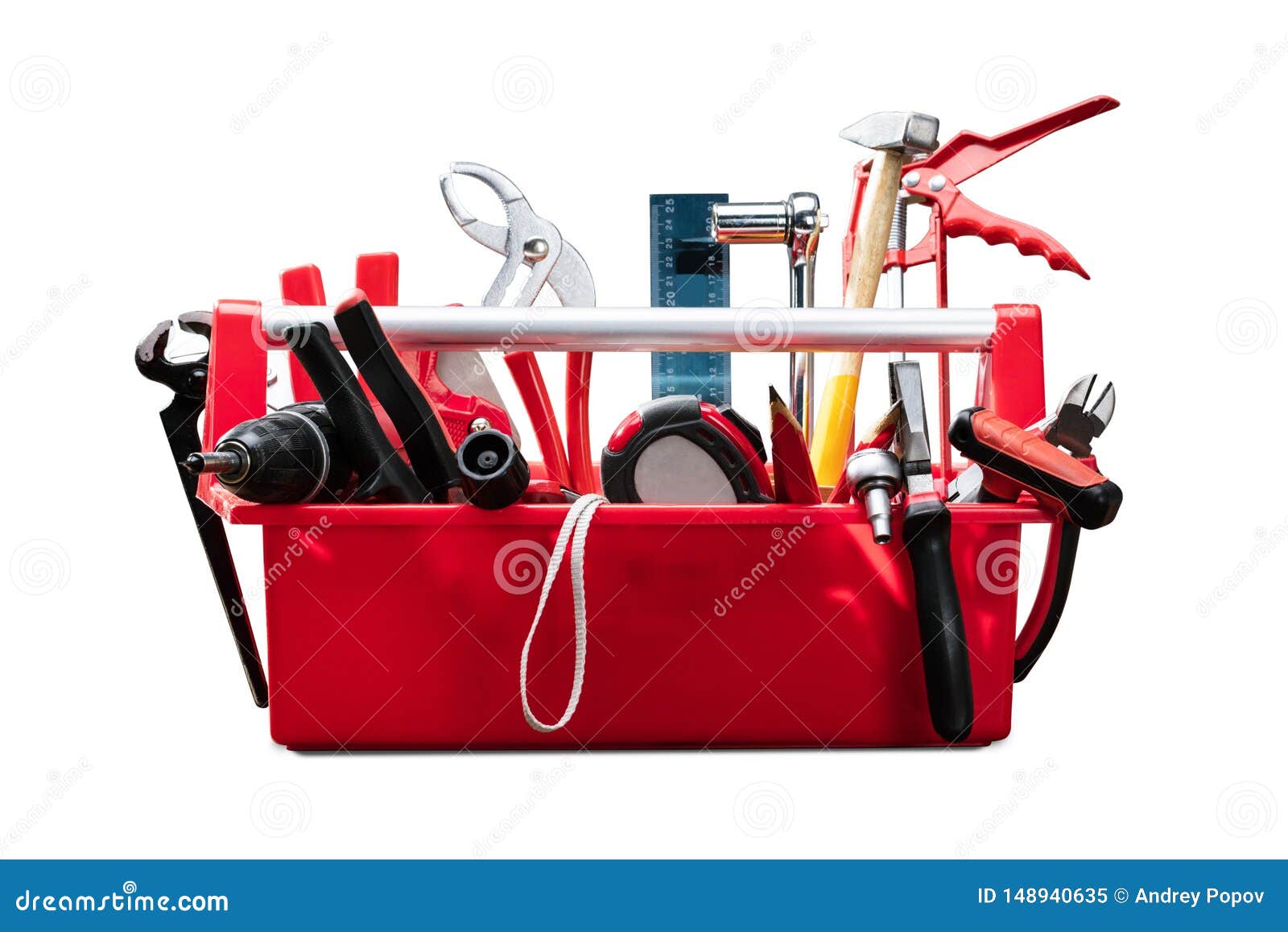 Different Worktools in Red Toolbox Stock Image - Image of building ...