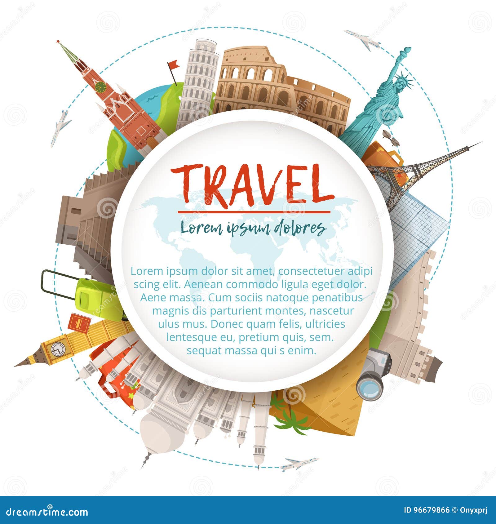 Different World Landmarks in Circle Shape. Design Template with Place ...