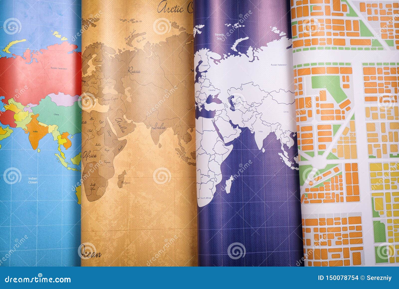 Maps Of Different Countries, Compass, Camera And Tablet. Trip Planning ...