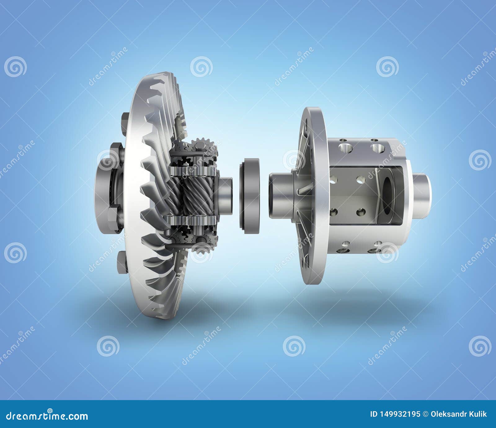The Differential Gear in Detal on Blue Gradient Background 3d ...
