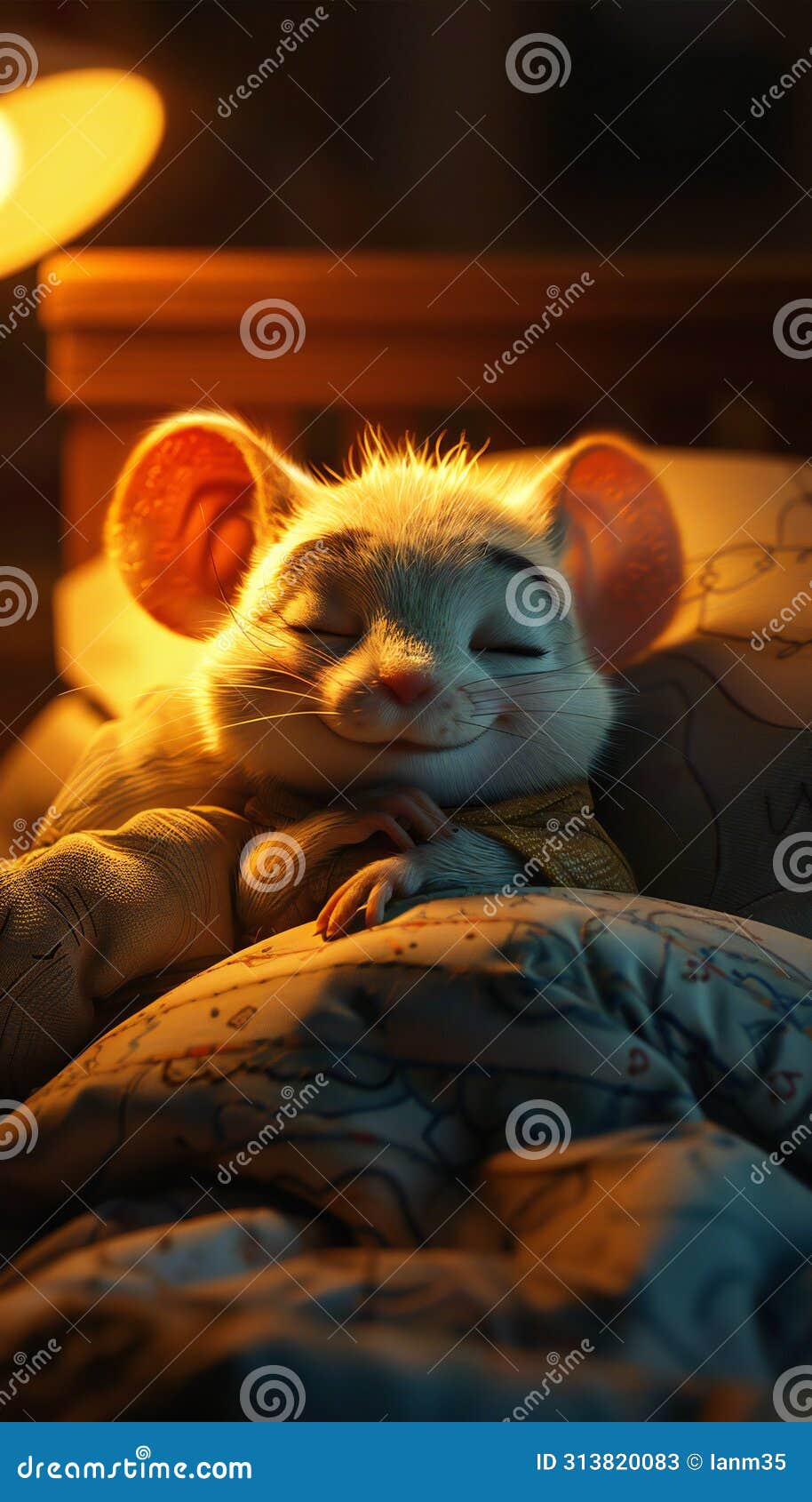 Vertical Recreation of Cute Mouse Sleeping Peacefully in Her Bed Stock ...