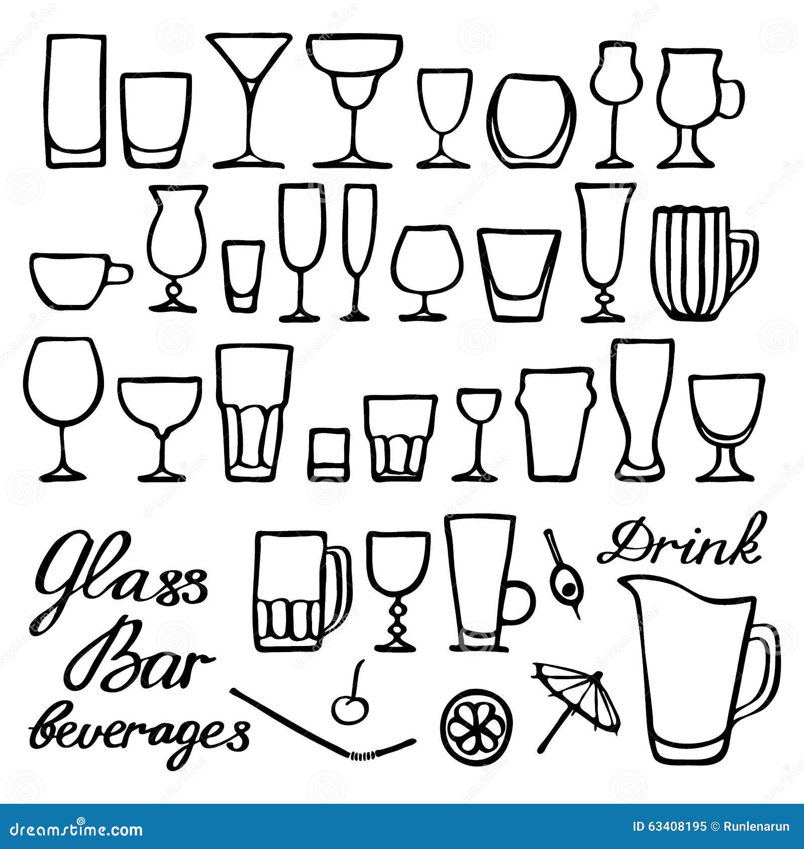 Differernt Glasses Set. Hand-drawn Cartoon Stock Vector - Illustration ...