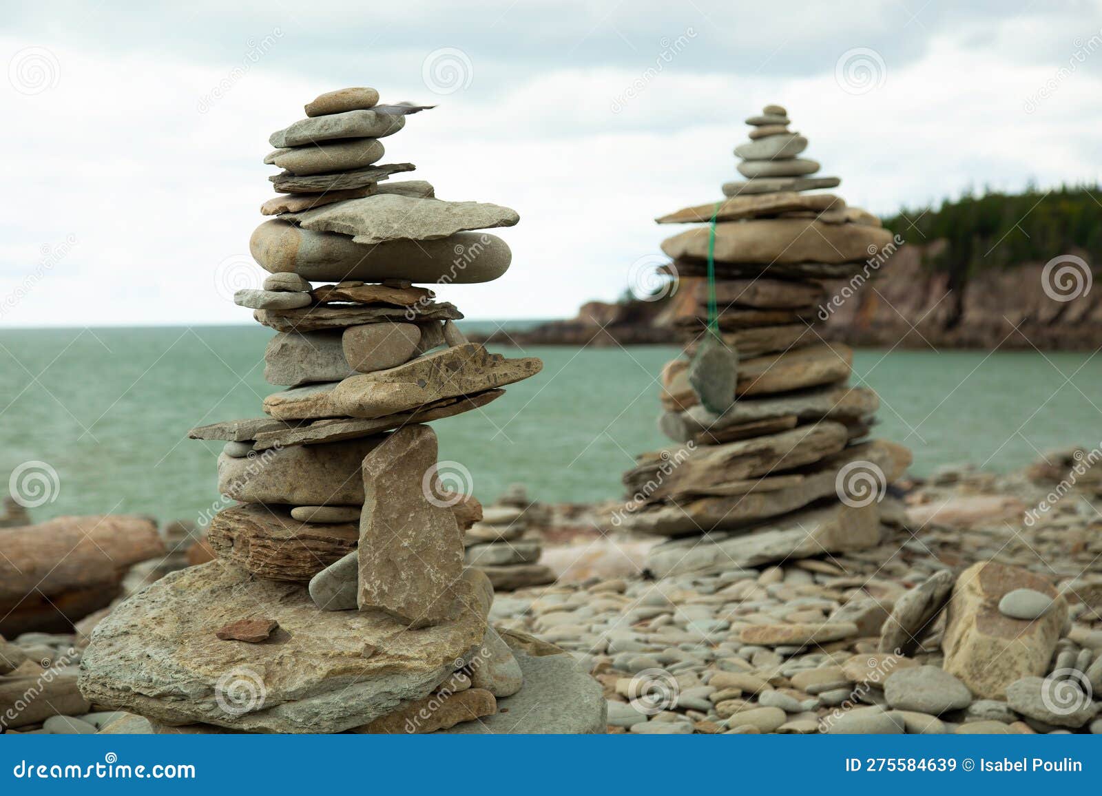 2 Diffferent Stacks of Rocks Stock Image - Image of background, lake ...