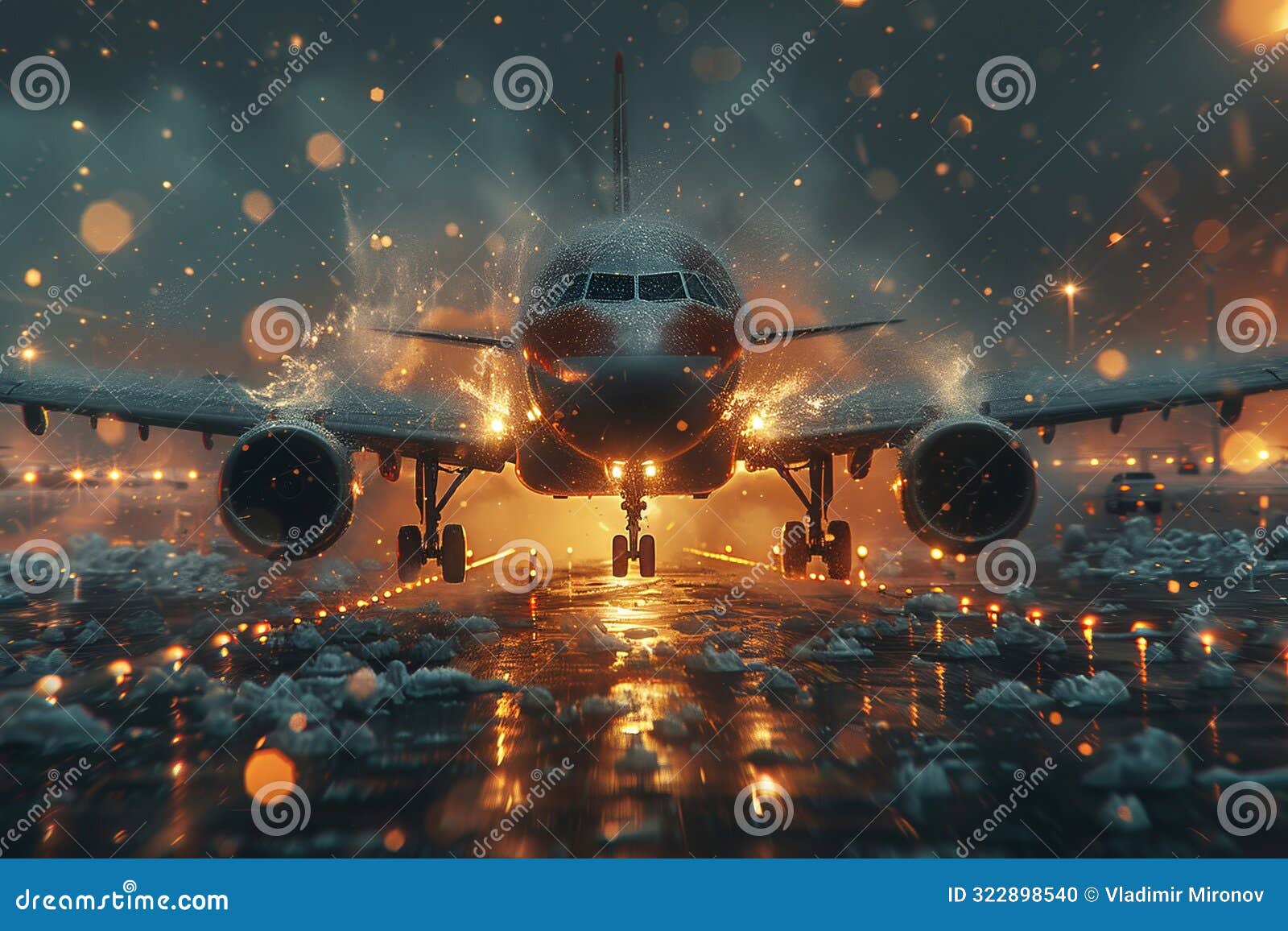 Difficult Airplane Landing in Rainstorm at Night with Low Visibility ...