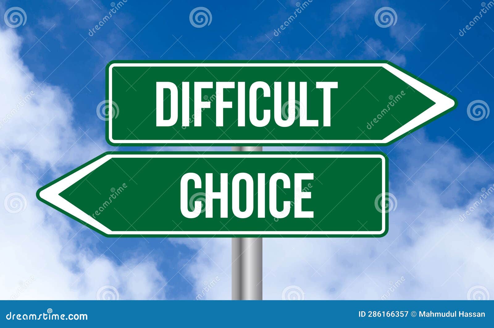 Difficult or Choice Road Sign on Cloudy Sky Background Stock Image ...