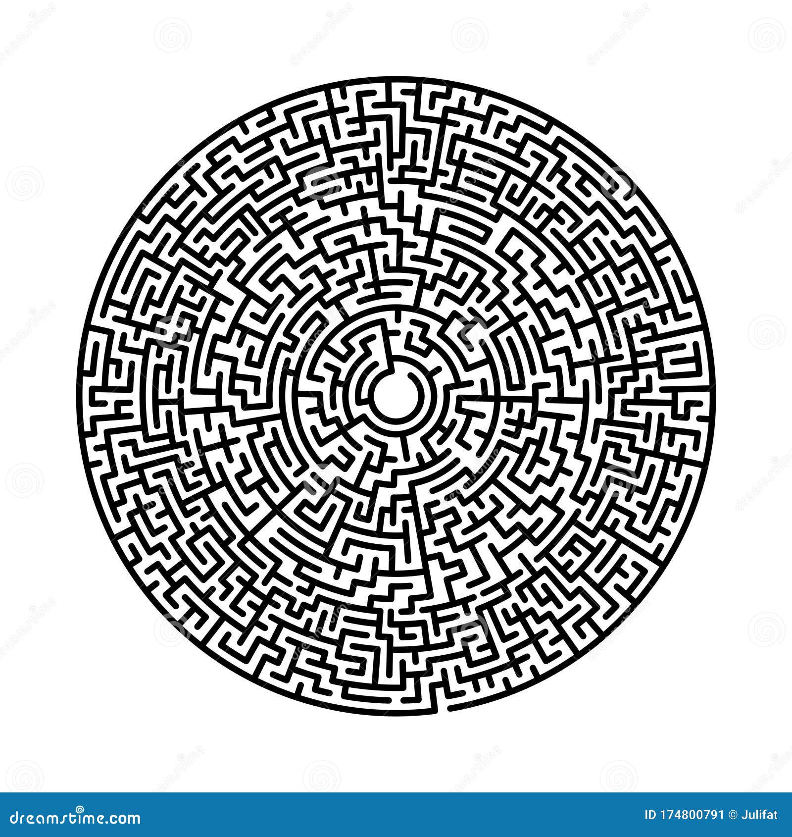 Difficult Circle Maze. Hard Round Vector Labirinth. Vector Black Circle ...