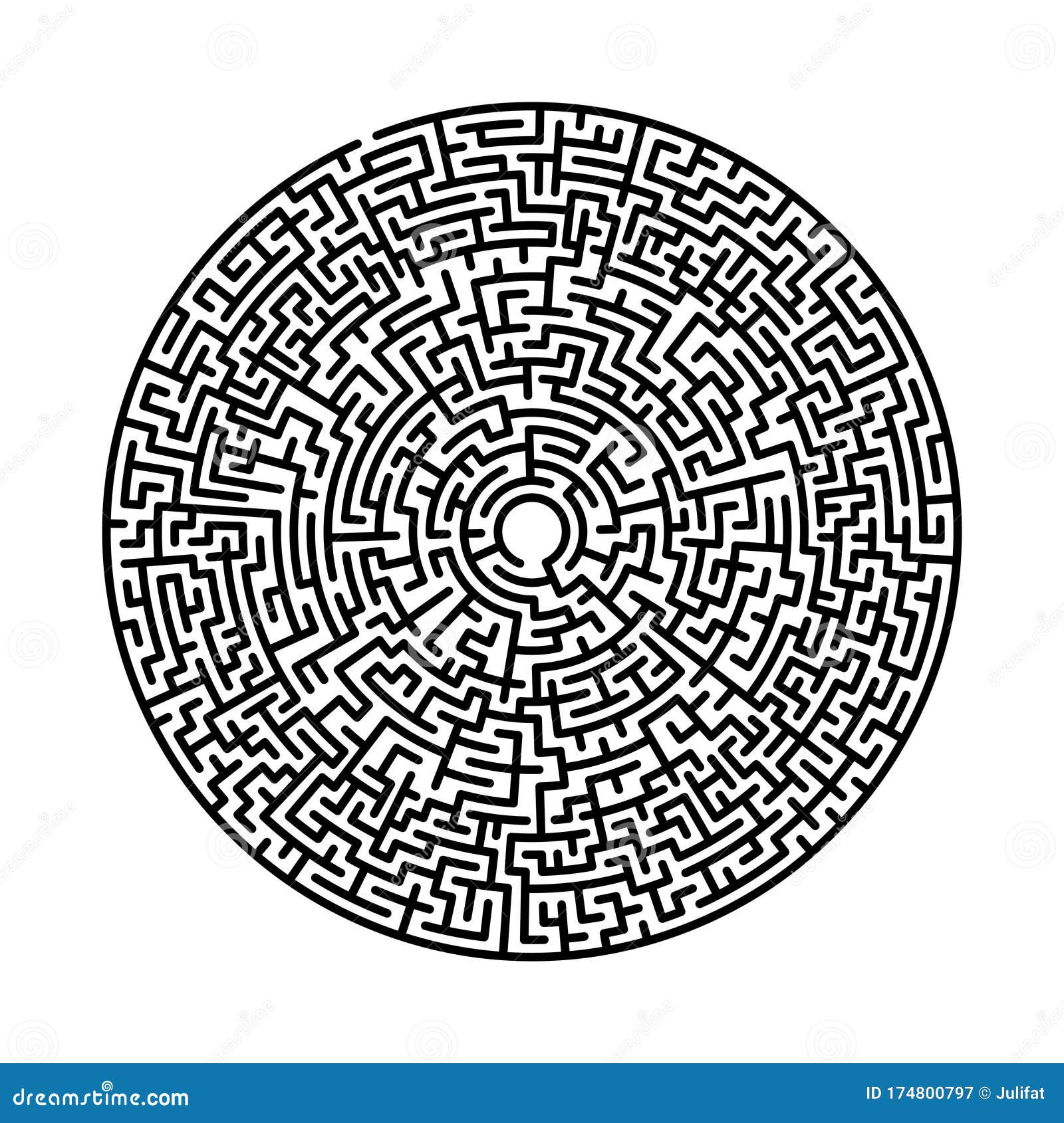 Difficult Circle Maze. Hard Round Vector Labirinth. Vector Black Circle ...
