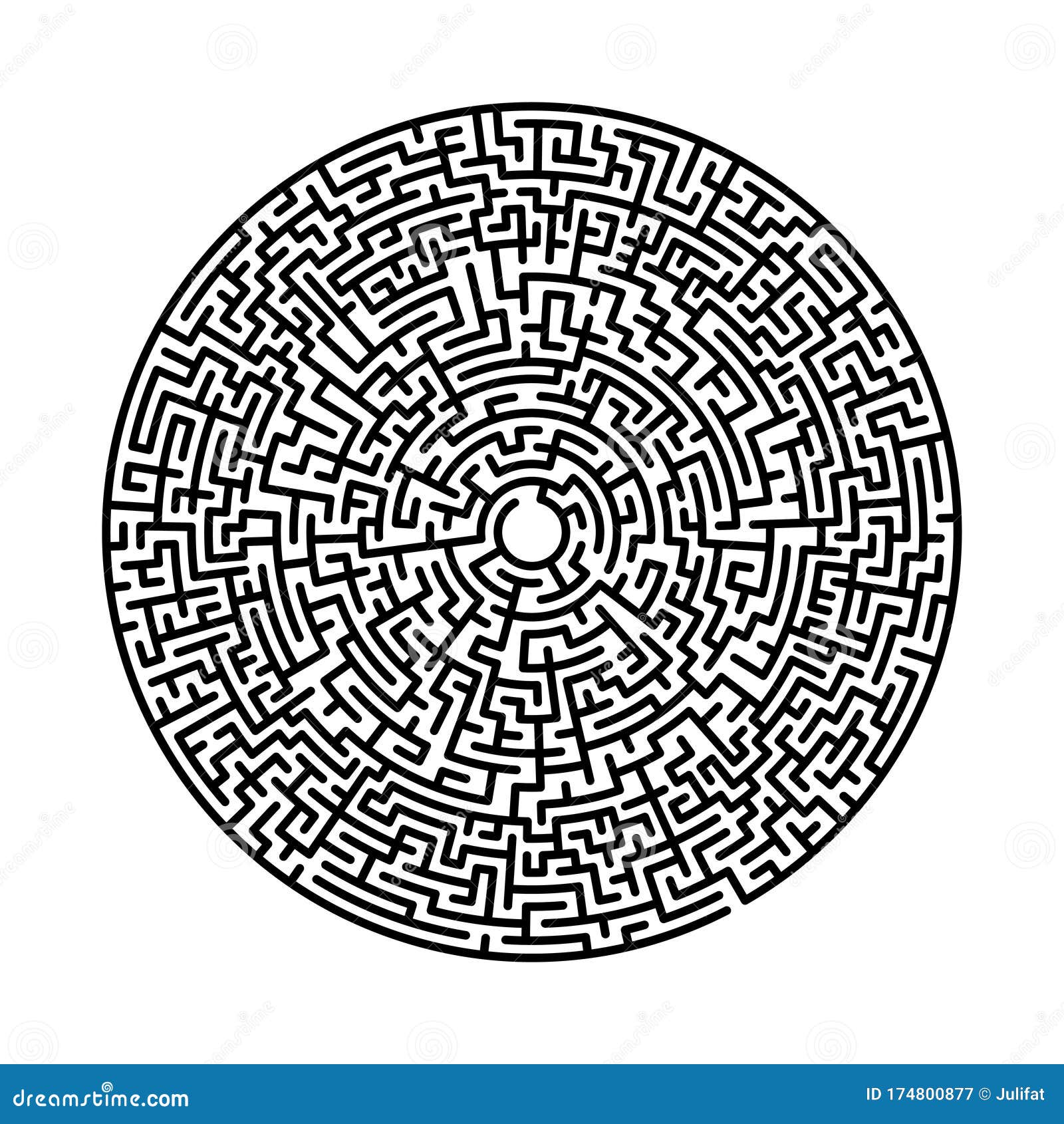 Difficult Circle Maze. Hard Round Vector Labirinth. Vector Black Circle ...