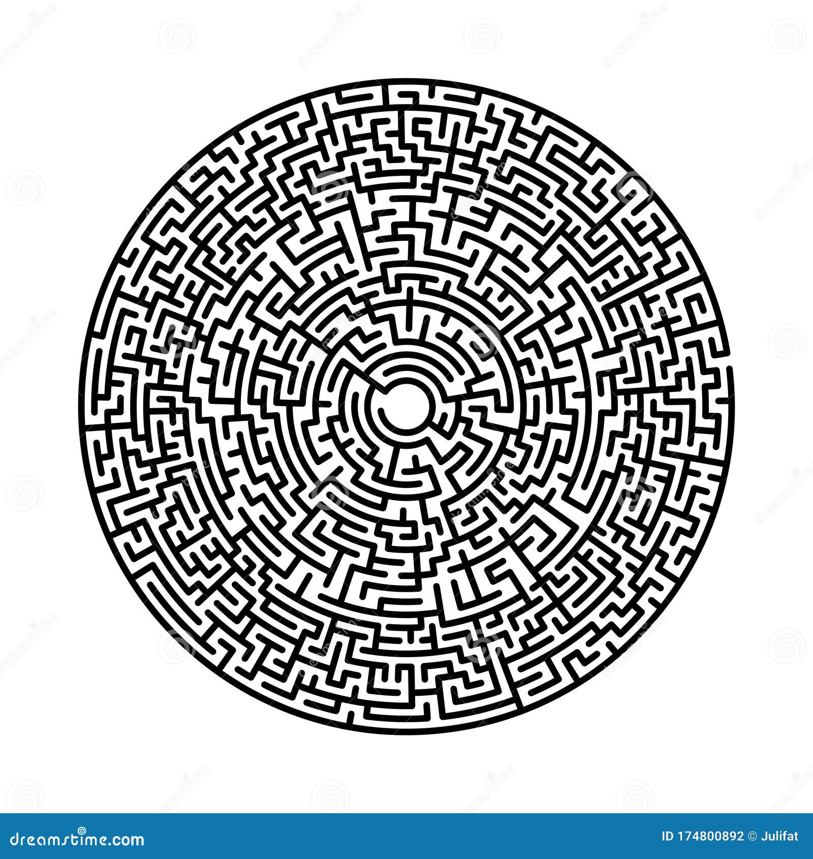 Difficult Circle Maze. Hard Round Vector Labirinth. Vector Black Circle Maze on White Background ...