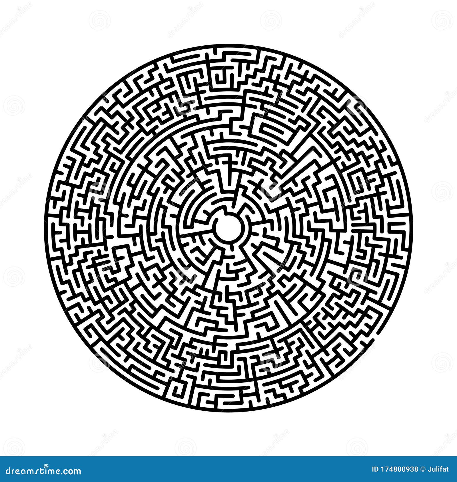 Difficult Circle Maze. Hard Round Vector Labirinth. Vector Black Circle ...