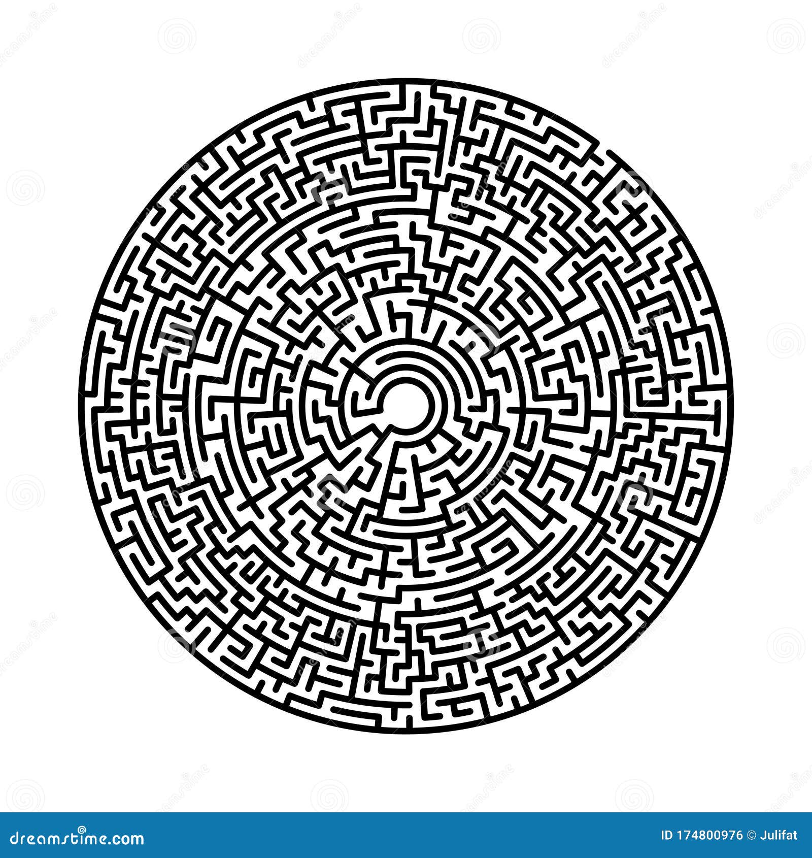 Difficult Circle Maze. Hard Round Vector Labirinth. Vector Black Circle ...