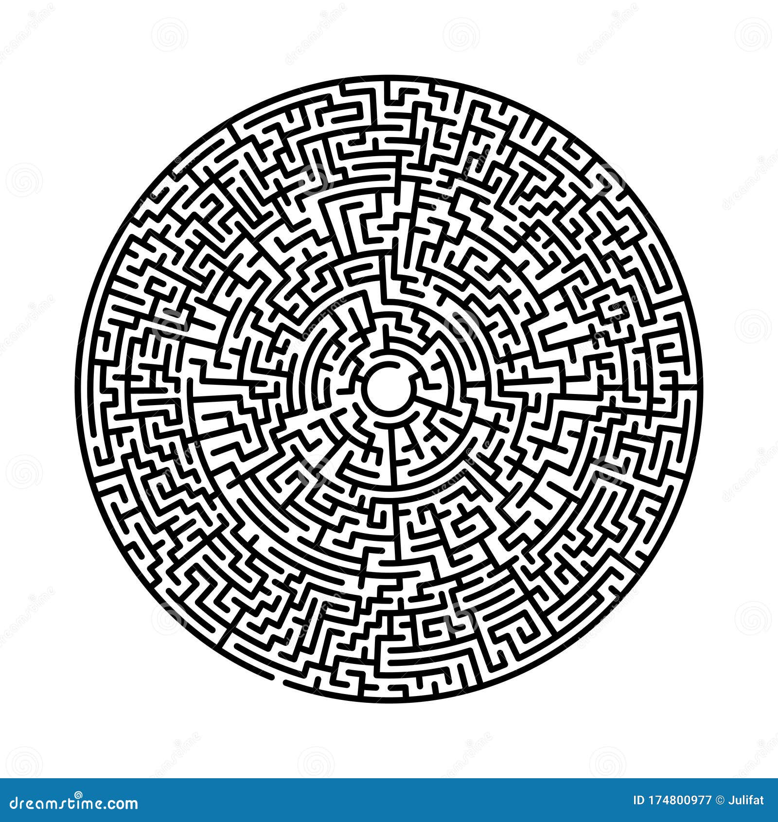 Difficult Circle Maze. Hard Round Vector Labirinth. Vector Black Circle ...