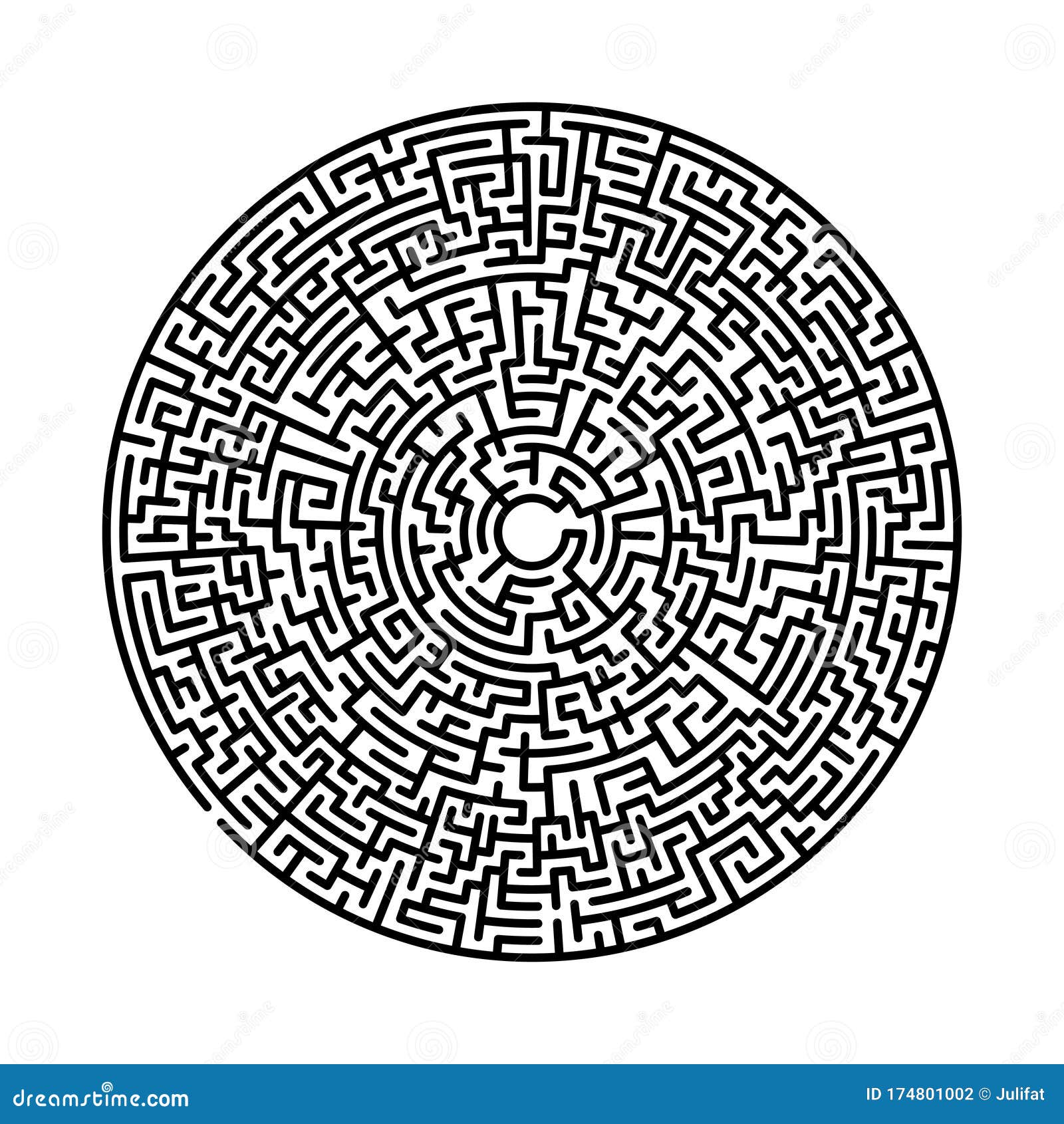 Difficult Circle Maze. Hard Round Vector Labirinth. Vector Black Circle ...