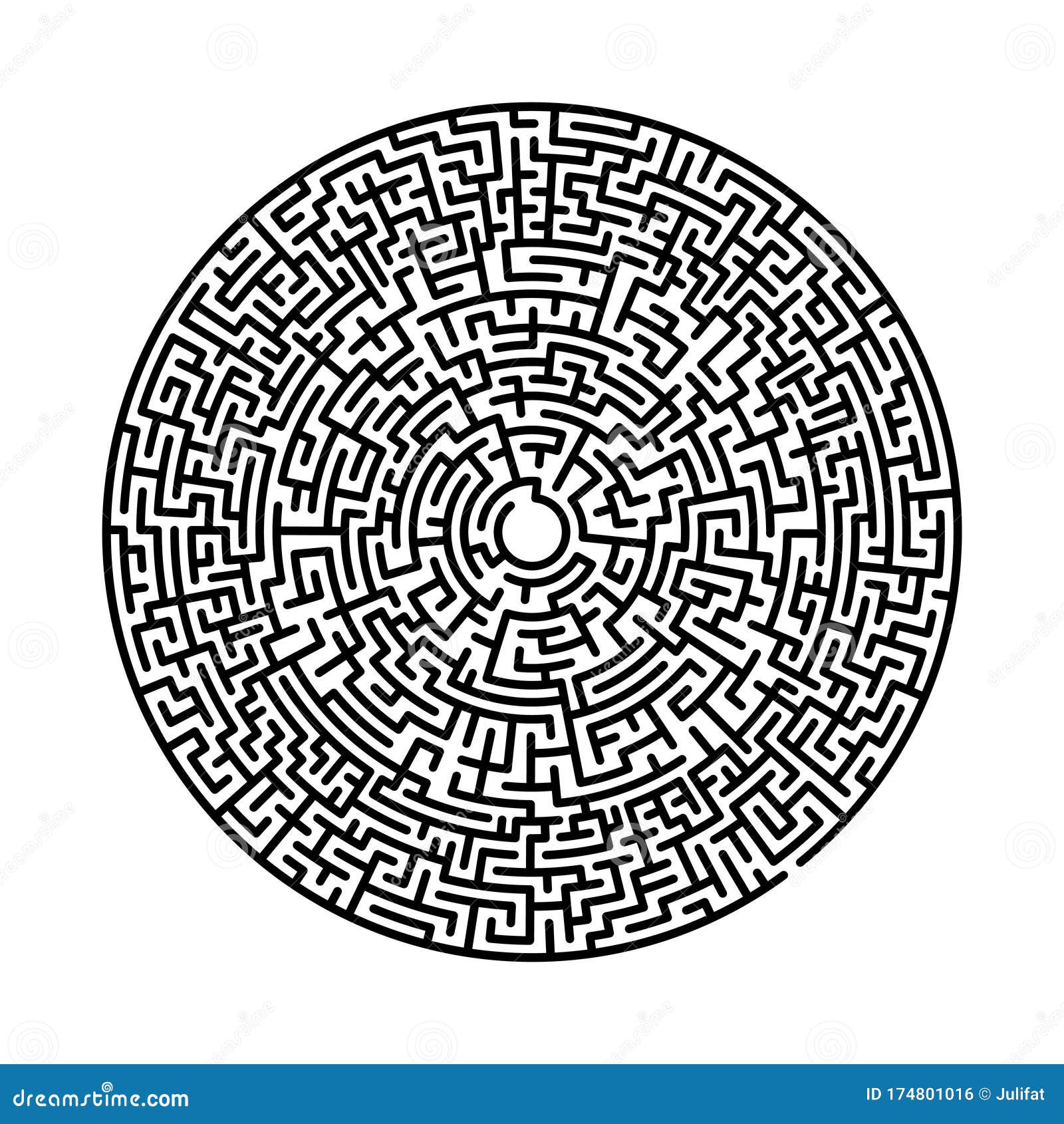 Difficult Circle Maze. Hard Round Vector Labirinth. Vector Black Circle ...