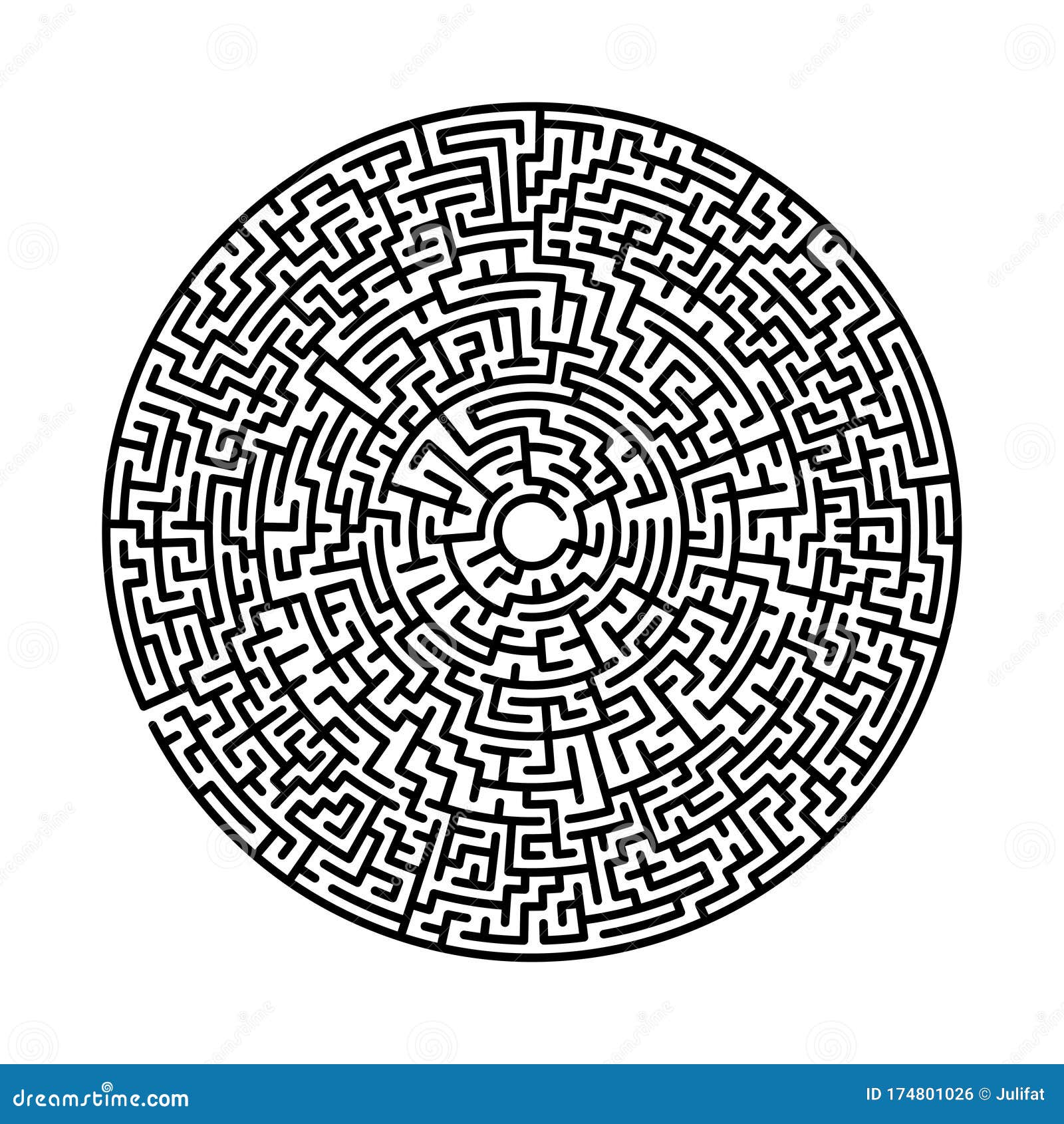 Difficult Circle Maze. Hard Round Vector Labirinth. Vector Black Circle ...